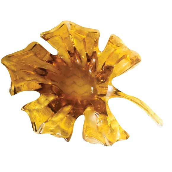 Art | Decorative Rare Vintage Amber Glass Maple Leaf Shaped Vase Candy ...
